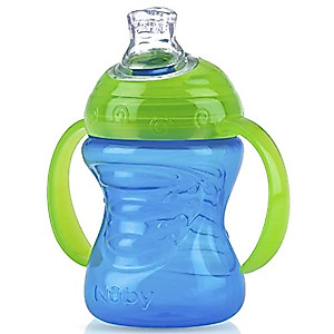Nuby Plastic 2-Pack No-Spill Super Spout Grip N' Sip Cup, Red and Blue
