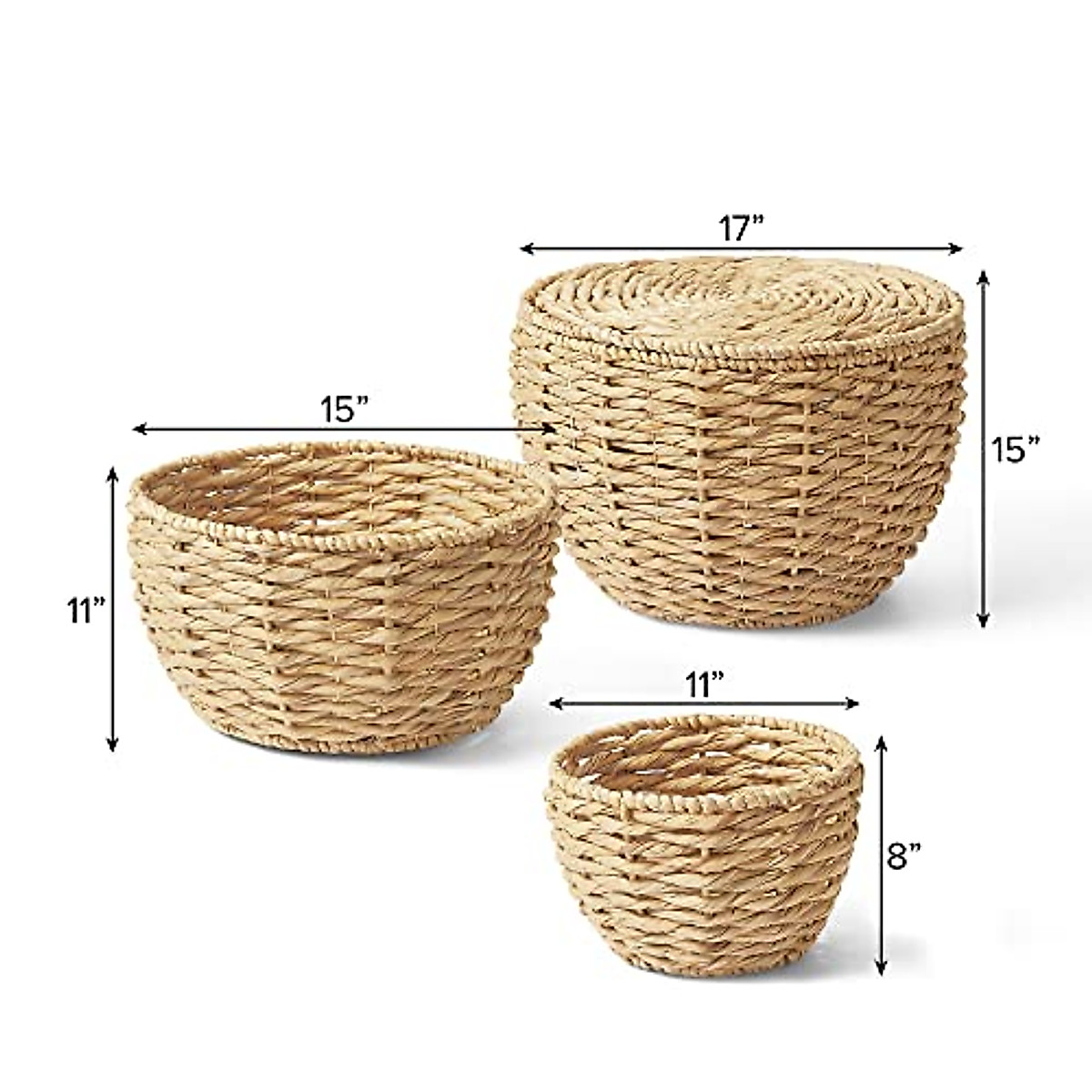 Artera Wicker Storage Basket - Set of 3 Natural Woven Blanket Basket, Decorative Side Table