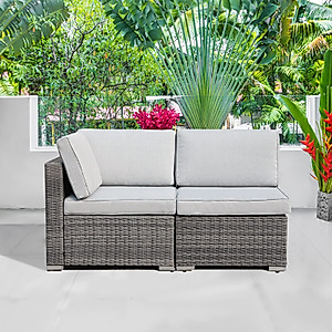 Patiorama 2-Piece Patio Furniture Set, Outdoor Sectional Sofa, All-Weather Grey PE Wicker Rattan Conversation Set,Outdoor Couch Loveseat,Patio Seating for Porch Balcony Garden Pool(Light Grey Cushion)