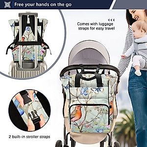 xigua Romantic Pretty Birds Diaper Bag Backpack Multi Function Baby Changing Bags Waterproof Large Capacity Travel Back Pack for Mom Dad