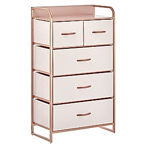 mDesign Tall Dresser Storage Chest - Vanity Furniture Cabinet Tower Unit for Bedroom, Office, and Closet - Textured Print - 5 Removable Drawers - Pink/Rose Gold