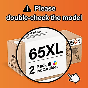 TESEN 65XL Remanufactured 65XL Ink Cartridge Replacement for HP 65XL 65 XL for use in HP Envy 5055 5010 5012 5020 DeskJet 3755 2621 2622 2635 2640 3720 3722 AMP 100 120 125 (2 Pack, 1Black+1Color)