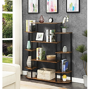 Convenience Concepts Designs2Go No Tools Book Shelf - Contemporary Storage Shelves for Display, 10 Spacious Shelves for Living Room, Office, Barnwood/Black Poles