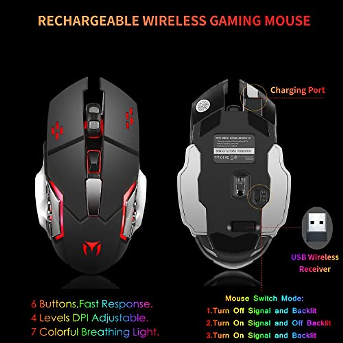 Wireless RGB Gaming Keyboard and Mouse - Rechargeable RGB Backlit Keyboard Mouse Long Battery Life,Mechanical Feel Gaming Keyboard with 7 Color Wireless Gaming Mouse for PC Game and Work