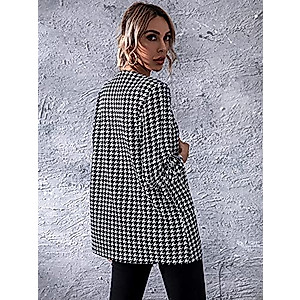 Milumia Women's Elegant Open Front Houndstooth Ruched Sleeve Work Blazer Suit Outerwear Black and White X-Small