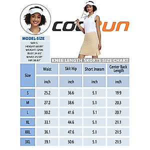 COOrun Womens 20" Knee Length Skorts Skirts Modest Long Golf Skirt Lightweight Tennis Athletic Skorts with Pockets UV Protection,Black XXL