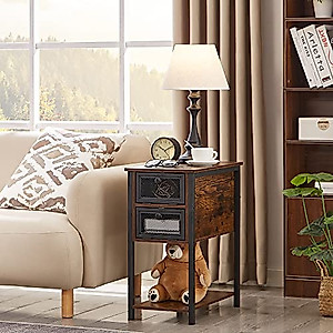 VECELO Flip Top Narrow Side Table with Storage Shelf, Wood Look Accent Furniture for Living Room Bedroom,Brown(Set of 2), 2 Set