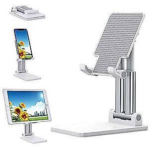 BrilliStar Cell Phone Stand Height Adjustable, [2020 Updated] Dual Tube Foldable Phone Stand,Portable Tablet Stand, Smartphones Desk Holder with Anti-Slip Design for iPad/Tablet/Mobile Phone(White)