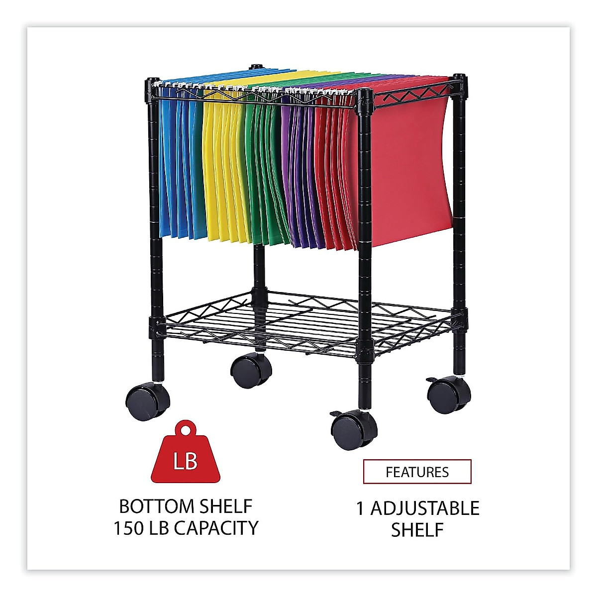 Alera FW601416BL Compact Rolling File Cart, 15 1/4w x 12 3/8d x 21h, Black