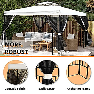 Tinkle Well 10x10FT Outdoor Gazebo Canopy with Mosquito Netting - Double Roof, High-Strength Steel Structure - Ideal for Party, Wedding, BBQ - Garden-Yard Canopy Tent, Beige