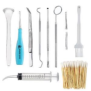 9 Pieces Upgraded Tonsil Stone Removal Set Include Stainless Steel Tonsil Stone Remover Tool Led Light Tongue Cleaner Scraper Tweezer，Cured Syringe for Oral Care (Blue)