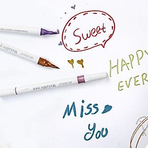 GC QUILL 12 Colors Metallic Marker Pens - Dual Tip Brush and Fine Point Pens for DIY Album, Black Cards, Scrapbooking, Craft Supplies, on Ceramic, Stone, Glass, Fabric GC-MP12