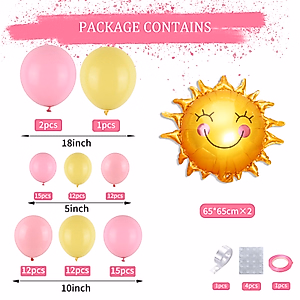First Trip Around The Sun Birthday Decorations for Girls，Pink and Yellow Balloons Garland Kit with Sunshine Balloons Boho Sun 1st Baby Shower Party Supplies