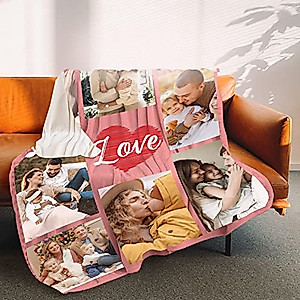 Custom Blanket with Photo Text, Personalized Flannel Picture Blanket for Adult Kid, Customized Collage Blankets with Photos, Mothers Day Birthday Gift for Mom from Daughter or Son(8 Photo W/Text)
