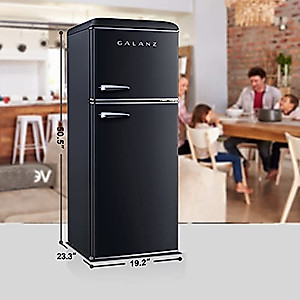 Galanz GLR46TBKER Retro Compact Refrigerator with Freezer Mini Fridge with Dual Door, Adjustable Mechanical Thermostat, 4.6 Cu Ft, Black