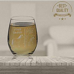 Veracco Other Lawyers Vs Me Unicorn Stemless Wine Glass Funny Birthday Gift For Someone Who Loves Drinking Bachelor Party Favors (Clear, Glass)