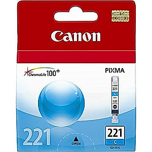 Canon 2 Pack CLI-221C Cyan Color Ink Tank for Select PIXMA IP, MP, MX Series Printers
