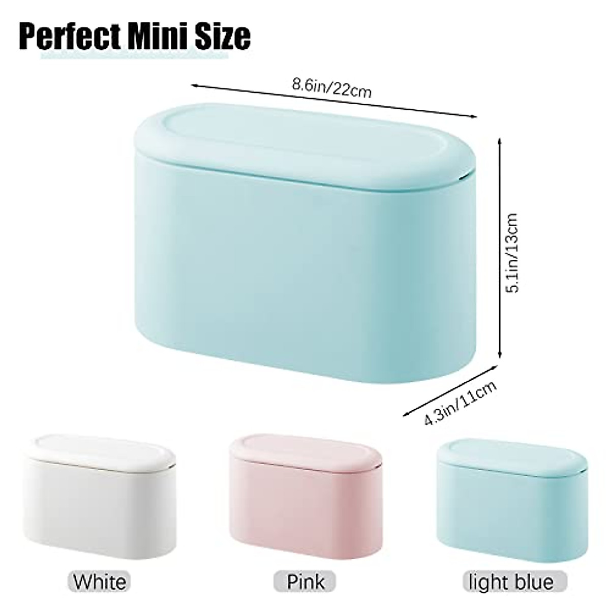 SHAIDOJIO Mini Trash Can, Desktop Wastebasket with Lid, Removable Small Garbage Can, Pop Up Tiny Countertop Trash Bin for Desk Office, Bedroom, Bathroom, Vanity, Coffee Bar Tabletop (Light Blue)