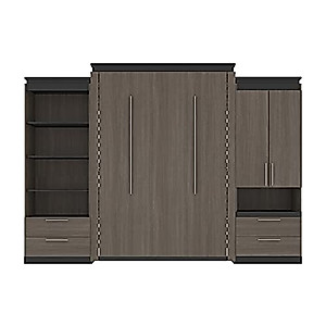 Atlin Designs 124" Modern Wood Queen Murphy Bed and Storage with Drawers in Gray