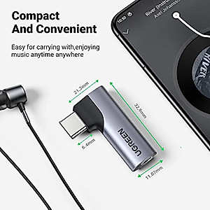 UGREEN USB C to 3.5mm Audio Adapter Type C Aux Headphone Jack DAC Stereo Mic HiFi Right Angle Earphone Dongle Compatible with iPad Pro Air 5 4 Mini 6, Galaxy S23 Ultra S22 S21 S20, Pixel 7 Pro, Gray