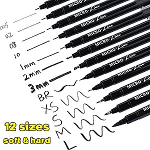 Dyvicl Hand Lettering Pens, Calligraphy Brush Pens Art Markers for Beginners Writing, Sketching, Art Drawing, Illustration, Scrapbooking, Journaling, Black Ink Pen Set, 12 Size