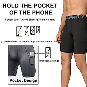 YUSHOW Mens Compression Shorts with Pocket Spandex Sports Running Quick Dry Shorts Compression Underwear for Men Athletic