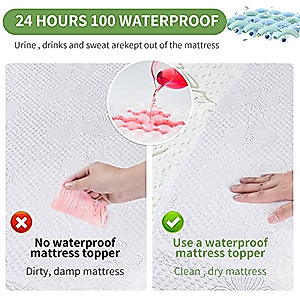 Bamboo Mattress Topper with 1 Pillow Protector, Side Pocket, Waterproof Mattress Protector, Cooling Extra Thick Breathable Mattress Pad Cover,8-21” Deep Pocket- Queen
