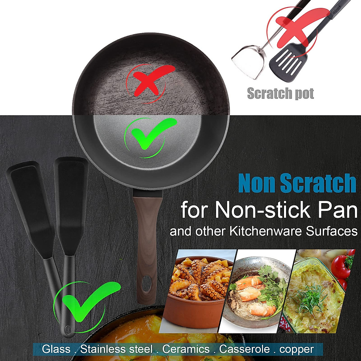 2 Pieces Silicone Thin Spatula Omelet Spatula Turner Long Crepe Spatula Heat Resistant Cooking Spatula Non Stick Pancake Spatula for Cooking Egg Burgers Pizza Pancake Steak Omelet (Black)