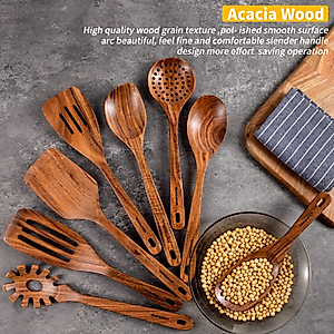 Wooden Spoons for Cooking, 8 PCS WOSPONFAN Kitchen Utensils Set, Wooden Utensils for Cooking - Wooden Spoons, Spatula Set, Slotted Spoon, Handmade Acacia Wooden Spoon Set