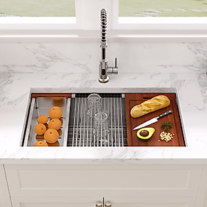 Sarlai 36 Inch Undermount Kitchen Sink Workstation Single Bowl 16 Gauge Stainless Steel Under Counter Kitchen Sinks Large Basin with Round Corners 36x19x10 In