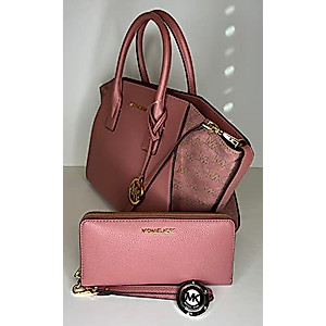 Michael Kors Avril Large Top-Zip Satchel bundled with Large Continental Wristlet Purse Hook (Rose)