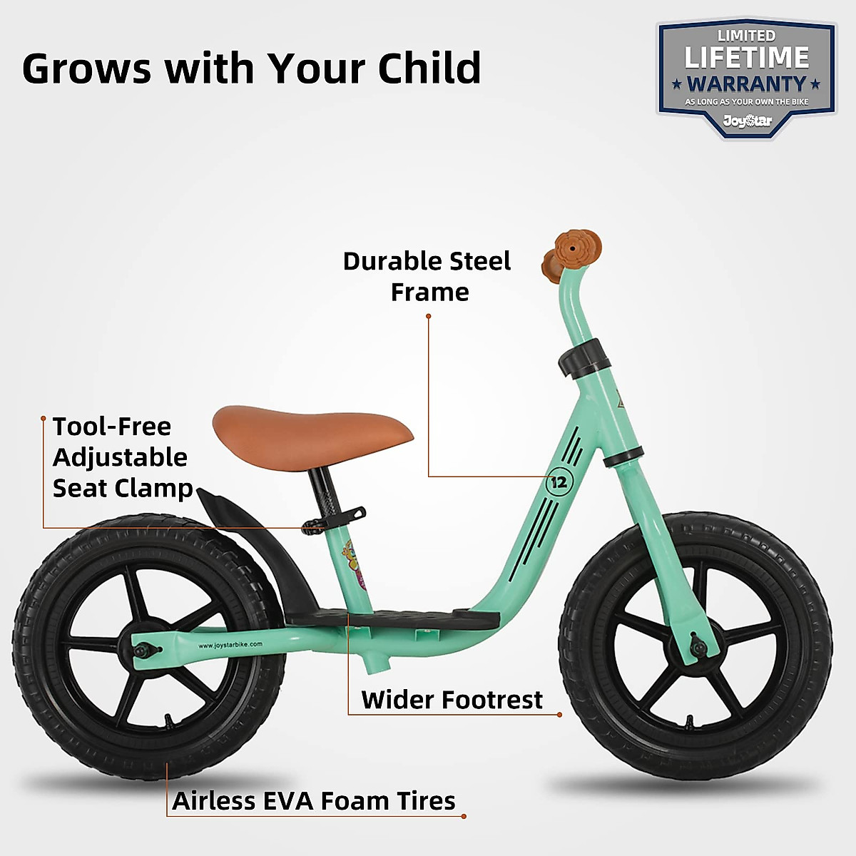 JOYSTAR 10 Inch Toddler Balance Bike 2 Year Old Push Bicycle with Footrest 10" Glider Bikes No Pedal Bicycle Training Bikes Baby Birthday Gifts for 2-4 Girls Green
