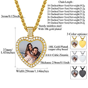 Custom Necklace with Picture Inside Photo Necklace Personalized Memorial Heart Necklaces for Women Bling CZ 18K Gold Plated Fake Gold Pendant Engraved 18'' 22'' Keepsakes Hiphop Jewelry for Lover Mother Gift for Family Couples