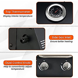 Portable Gas Grill, 20,000 BTU Two Burner Tabletop Barbecue Grill w/Built-in Thermometer, Grease Tray, Waterproof Top Lid, Folding Legs, Compact Propane Grill for Backyard, Camping, Picnic