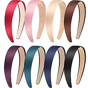 Blulu 1 Inch 8 PC Satin Headbands for Women Color Ladies Hard Hair Bands Satin Anti Slip Ribbon Hair Bands for Women Favors(Color Set 2)