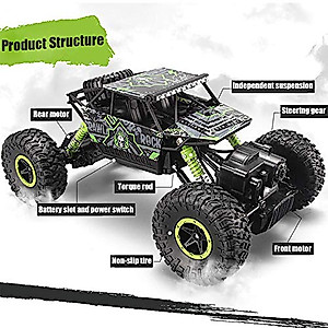 SZJJX Remote Control Car 2.4Ghz RC Cars 4WD Powerful All Terrains RC Rock Crawler Electric Radio Control Cars Off Road RC Monster Trucks Toys with 2 Batteries for Kids Boys Girls Green
