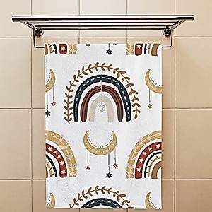 Hand Bath Towels 2 Pack Boho Rainbow Bohemian Absorbent Face Fingertip Towels for Bathroom Kitchen Gym Spa Soft Hair Drying Cloth Quick Dry, 30 x 15 Inch