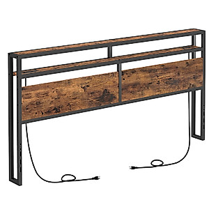 HOMCENES Headboard, Headboard for King Size, Storage Headboard with 2 Outlets and 4 USB Ports, Head Board with Storage Shelf, Height Adjustable, Stable and Sturdy, Comfortable Modern Headboard