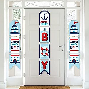 Big Dot of Happiness Ahoy It’s a Boy - Hanging Vertical Paper Door Banners - Nautical Baby Shower Wall Decoration Kit - Indoor Door Decor