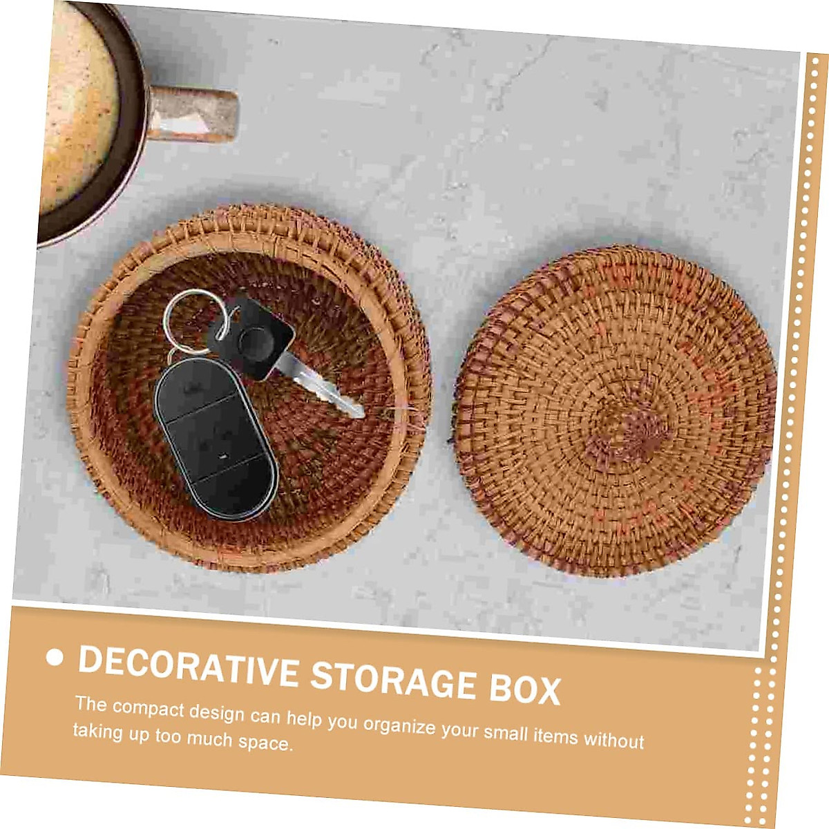 CAXUSD Box Rattan Storage Box Storage Box with Lid Makeup Organizer Case Round Storage Basket Lidded Basket for Storage Woven Storage Bowls Onion Basket Woven Storage Case Rattan Box Tray