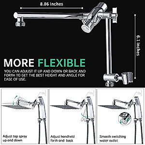 V-Frankness All Metal Dual Shower Head with Handheld Combo, 8 Inches Rain Shower Head Contains Diverter with Adjustable Shower Arm and Holder, and 70 Inches Extra Long Stainless Steel Hose (Chrome)