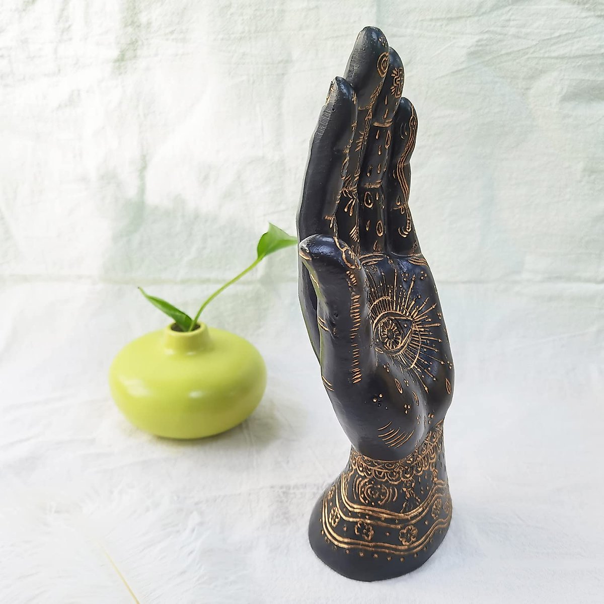 Palmistry Hand Resin Statue Telling Palm Reading, Ancient Mystical Palm with Lines and Symbols Sculpture for Palm Readers（Black）