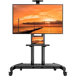 Perlegear Mobile TV Stand, Rolling TV Cart for 55-90 inch Flat/Curved TVs up to 200 lbs, Adjustable Rolling TV Stand with Camera Shelf, Floor TV Stand on Wheels, Max VESA 800x500mm, PGTVMC07