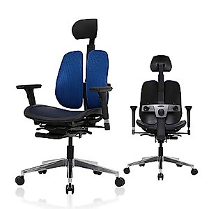 Duorest [Dual-backrests Alpha - Ergonomic Office Chair, Home Office Desk Chairs, Executive Office Chair, Best Office Chair for Lower Back Pain, Mesh Office Chair, Office Desk Chair (Black/Blue)