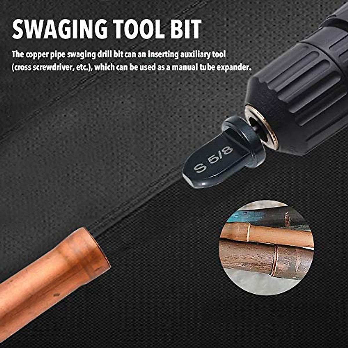 Swaging Tool Drill Bits, 6pcs Manual Copper Pipe Swaging Tool Drill Bit Set Portable Bearing Steel Repairing Set Include 7/8'', 3/4'', 5/8'', 1/2'', 3/8'', 1/4'' Bits