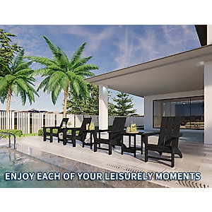 Modern Adirondack Chairs Set of 8, Poly Lumber Patio Chairs, Pre-Assembled Weather Resistant Outdoor Chairs for Pool, Deck, Backyard, Garden, Fire Pit Seating, Black