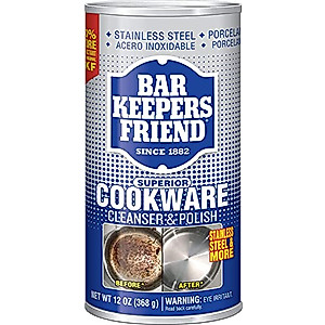 Bar Keepers, Friends Cookware Cleanser & Polish - 12oz (2 Pack) - Bundled With 1 Microfiber Towel and 1 Dual-Sided Scrubbing Sponge