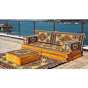 Arabic Floor Sofa, Traditional Floor Couch Set, Sectional Sofas, Arabic Floor Sofa Set, Yoga Meditation Mat, Futon Sofa Bed (Sofa + Rug + Ottoman, 8'' Thickness (20 cm))