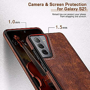 LOHASIC for Galaxy S21 Case 5G, Premium Leather Luxury PU Non-Slip Grip Rugged Bumper Shockproof Full Body Protective Cover Men Women Phone Cases for Samsung Galaxy S21 6.2 inch (2021) - Brown