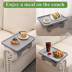 SINWANT Sofa Arm Clip Table,Sofa Arm Tray Table for Couch,Arm Rest Table Suitable for Home Drinks/Eat/Fruit,Sofa Tray Table for Couch Tray,Coffee Table & Side Tables for Small Spaces, Grey